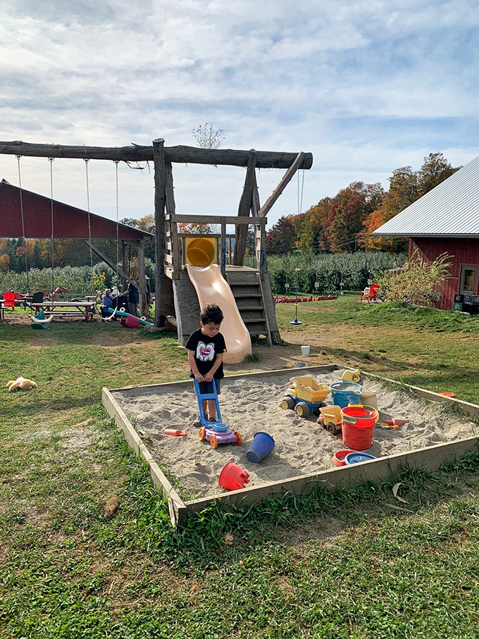 The playground at Burtt's proves that while apples may be the main attraction, the supporting entertainment keeps young visitors equally enchanted.