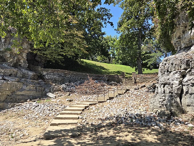 Stone steps lead adventurers through the park's terrain, proving that sometimes the journey really is as important as the destination.