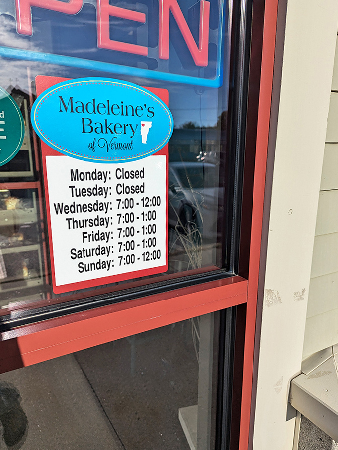 Hours posted clearly &ndash; because knowing when to get your donut fix is serious business in Vermont.