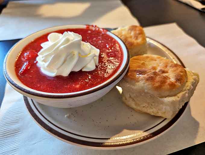 Fresh strawberries and whipped cream crown this shortcake, making dessert feel like a special occasion every time.