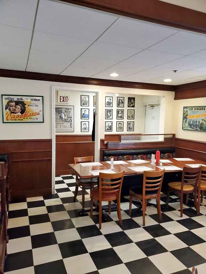 Vintage movie posters and classic memorabilia cover the walls, giving you plenty to admire while you wait for your meal.