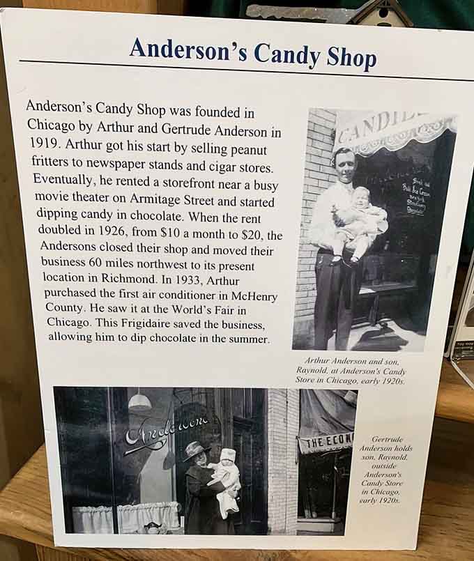 The shop's rich history stretches back over a century, with family photos documenting decades of dedication to the confectionery craft.
