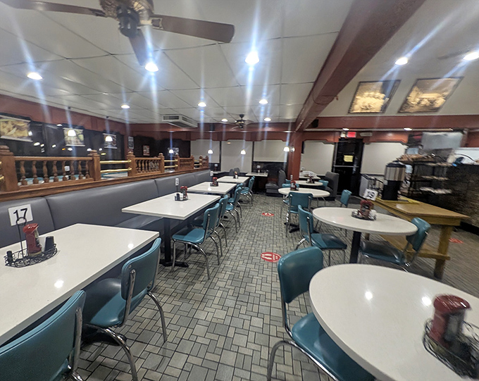 The dining area offers a nostalgic retreat where conversations happen face-to-face and phones remain forgotten in pockets and purses.