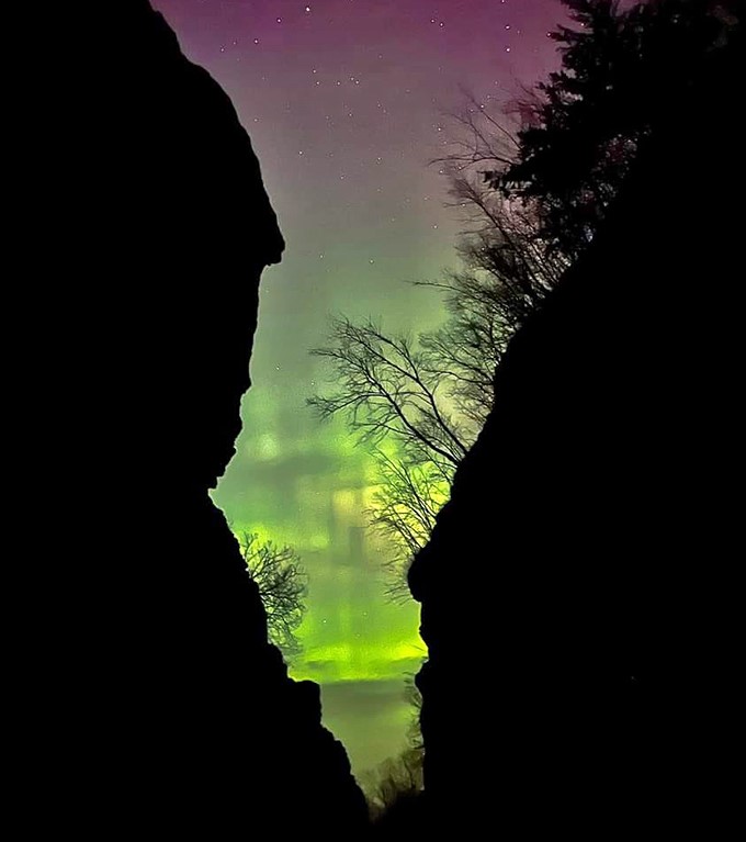 Northern lights spectacle: The Mindoro Cut creates a perfect frame for Wisconsin's occasional celestial light shows.