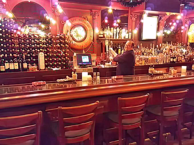 Bar counter: The well-stocked bar glows with amber promise, where maritime-themed cocktails are crafted with sailor-worthy precision.