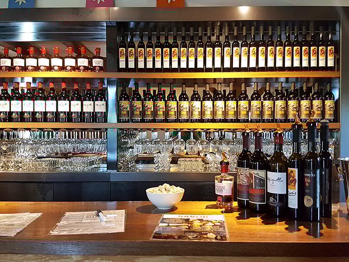 The well-stocked bar area displays Boyden's impressive lineup, where bottles stand like colorful soldiers awaiting their turn to delight visitors' palates.