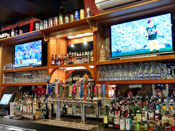 A lineup of taps and spirits that would make any beverage enthusiast feel right at home.