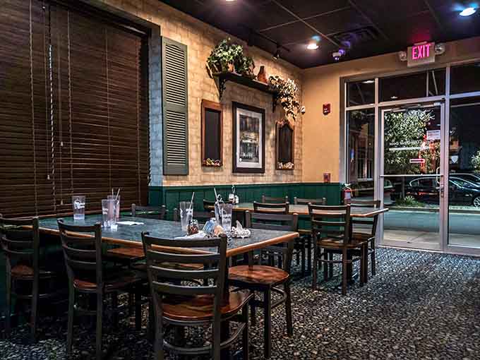 Another angle of the inviting dining space shows how Beggar's Pizza creates an atmosphere that's both casual and special at once.