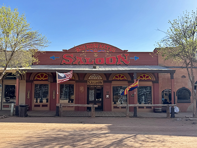 Big Nose Kate's Saloon invites modern visitors to drink where Doc Holliday's companion once held court, history served neat or on the rocks.