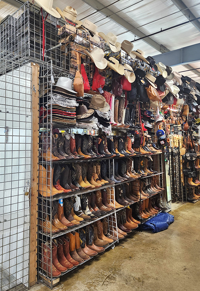 Cowboy boots lined up like soldiers ready for duty – from genuine ranch wear to statement pieces for your next country music concert.