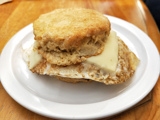 A breakfast biscuit sandwich that understands its purpose in life: delivering maximum morning satisfaction in a handheld format.