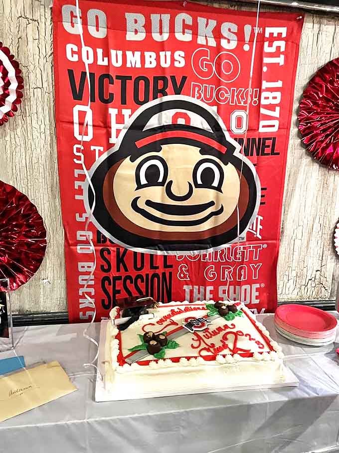 A celebration cake that screams "Go Buckeyes!" louder than an entire stadium of fans &ndash; but with more frosting.