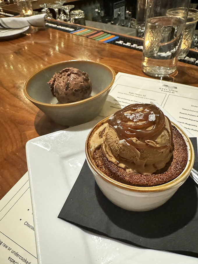 This chocolate soufflé doesn't just rise to the occasion – it floats above it, crowned with a scoop of coffee ice cream.