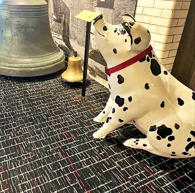 Dalmatian Statue: Not just mascots, these spotted companions kept horses calm amid chaos and guarded equipment&mdash;earning their place as firefighting icons.