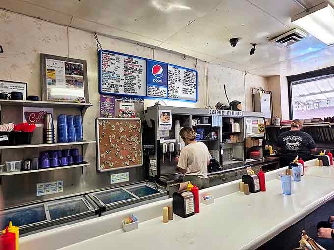 Counter seating offers the best view in the house, where you can watch culinary artistry unfold on the griddle.