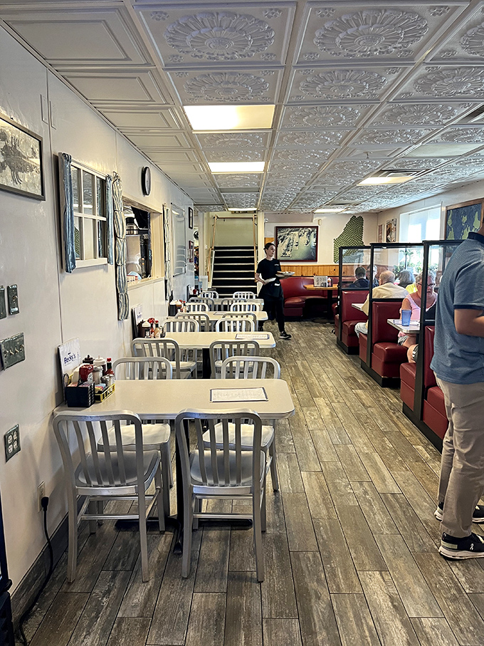 Classic diner ambiance: Red vinyl booths and nautical touches create the authentic Maine experience that keeps customers coming back for decades.