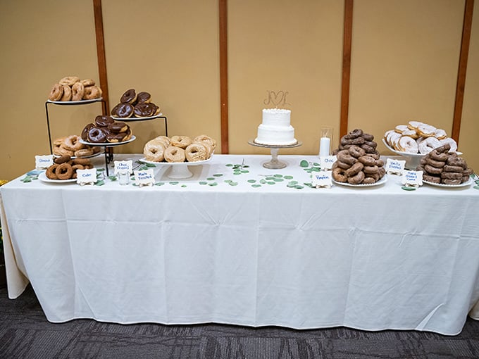 A wedding spread fit for royalty &ndash; proving donuts can be elegant when they dress up for special occasions.