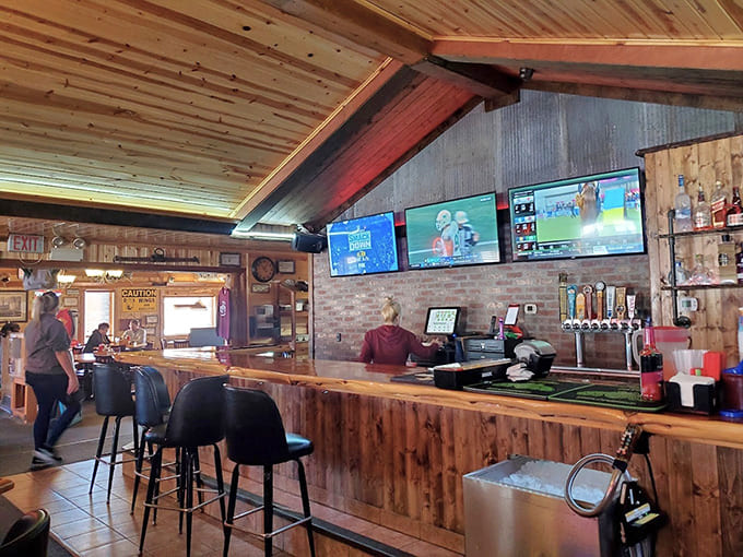 The well-stocked bar and multiple screens ensure you won't miss the game while enjoying your barbecue feast.