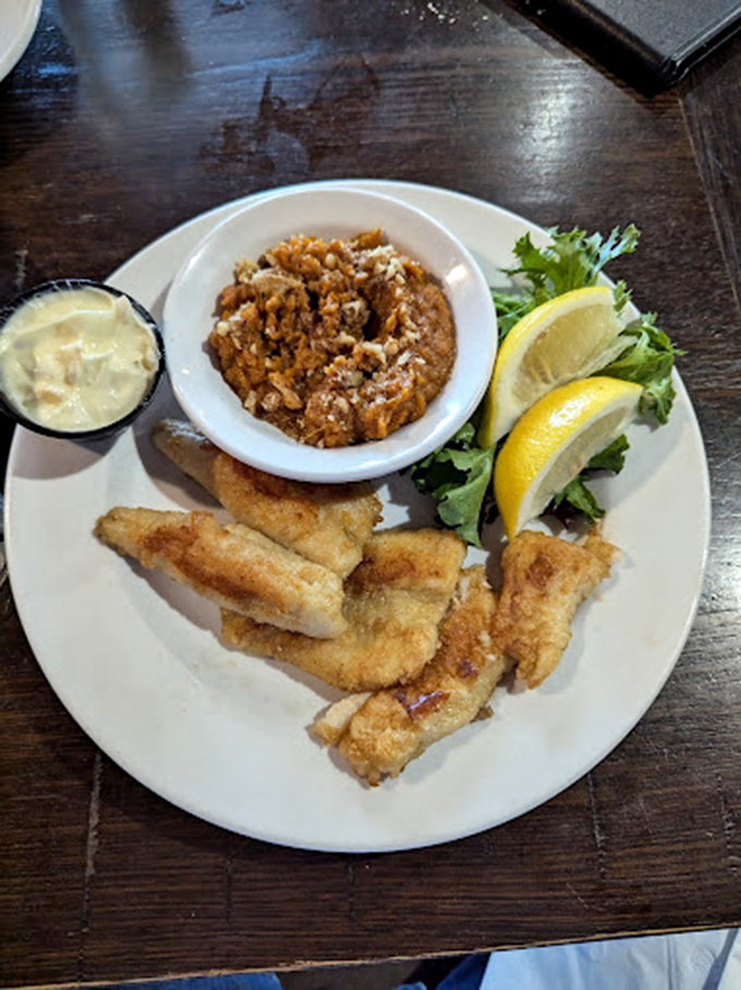 Behold, the star of the show! Whitey's bluegill fillet&mdash;crispy, flaky, and so good it might make you weep tears of joy.
