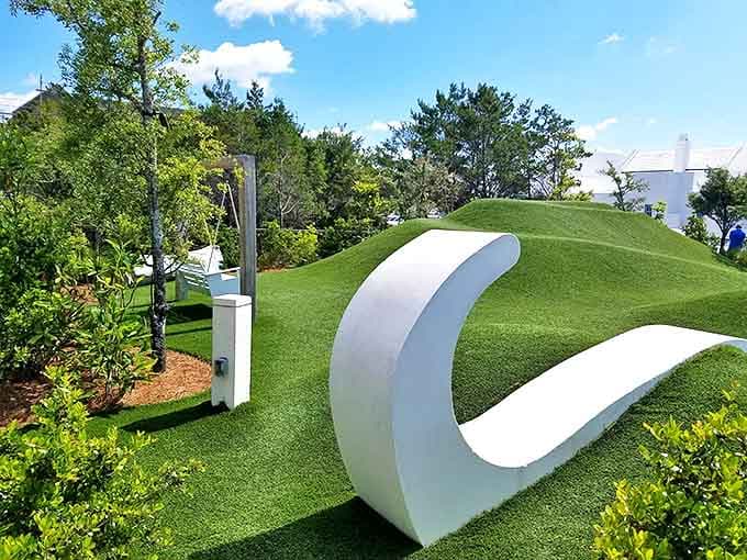 Fonville Park: Sculptural waves of green create a playful landscape where architecture and nature engage in a delightful conversation about form and function.