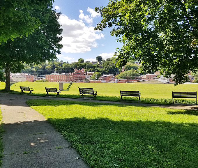 Grant Park's manicured lawn and benches offer the perfect spot for contemplating this town's remarkable preservation.