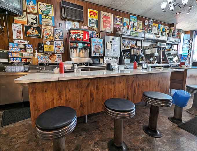 The classic counter with spinning stools offers front-row seats to the kitchen action and endless people-watching opportunities.