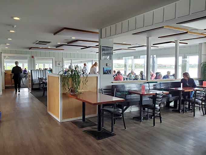 Clean, comfortable seating arrangements create an atmosphere that's relaxed enough for families but nice enough to feel like a special occasion.