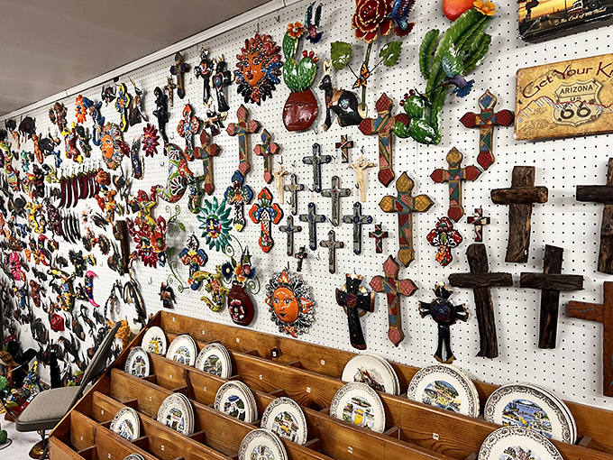 Southwestern crosses and decorative pieces transform blank walls into galleries of regional artistry, each item infused with cultural significance.