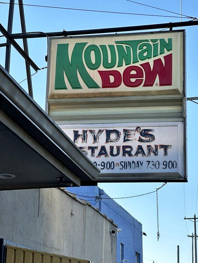 The weathered Hyde's sign promises "Dinner & Pie"&mdash;two simple words that somehow contain everything you need to know.