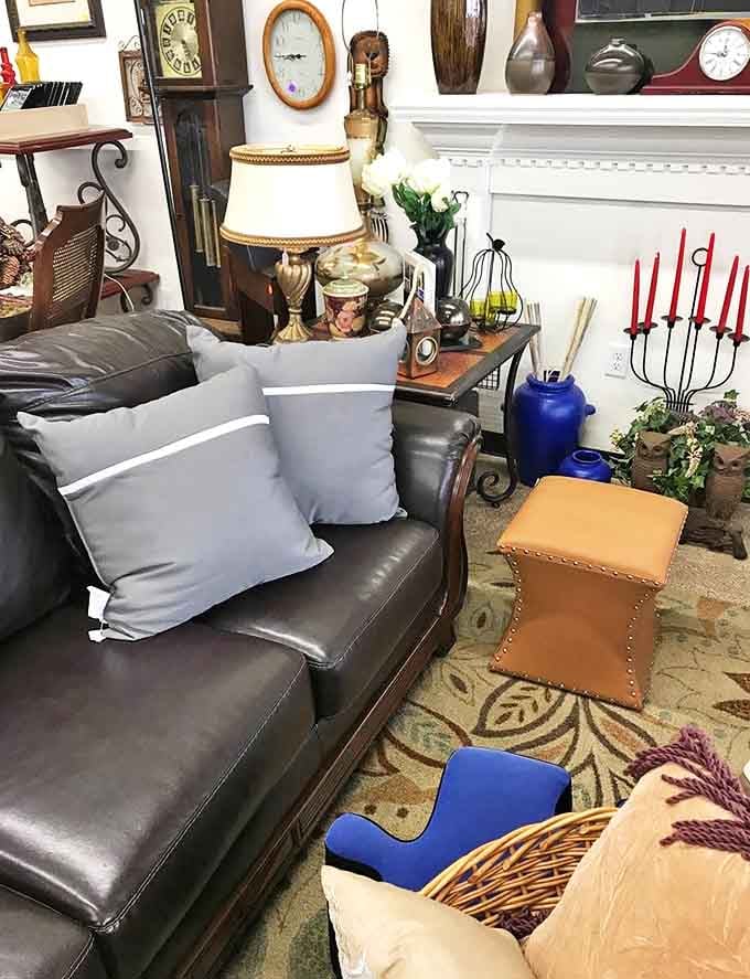 Plush burgundy chairs that look this comfortable should probably come with a warning label about extended browsing sessions and impulse purchases.