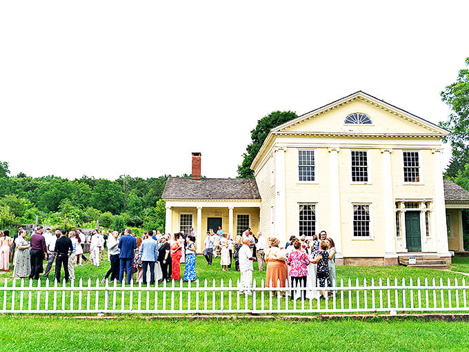 The Jonathan Hale House welcomes visitors with its pristine white columns and yellow clapboard, looking like it's been waiting two centuries for your arrival.