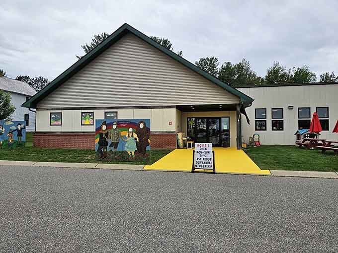 The yellow brick road leads right to the entrance, because subtlety has never been the Wizard of Oz's strong suit.