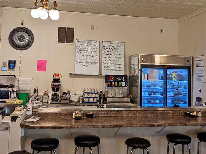 Counter seating offers front-row views of the kitchen magic, where you can watch your breakfast dreams become delicious reality in real time.