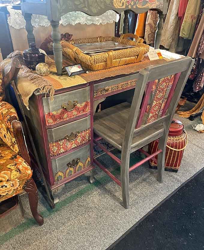 This refinished desk and chair set proves that vintage furniture can look fresh and modern with just a little creativity applied.