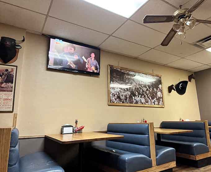 Blue vinyl booths have hosted countless satisfied customers, providing comfortable seating for meals that often require extended sitting time.