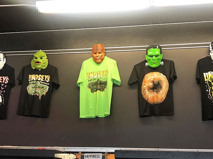 Those t-shirts featuring donuts and Halloween masks suggest Lindsey's has a sense of humor to match their baking skills.