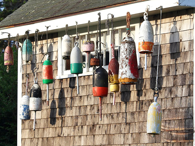 These colorful lobster buoys aren't just tools of the trade &ndash; they're a fisherman's signature, identifying traps in the working waters surrounding Monhegan.