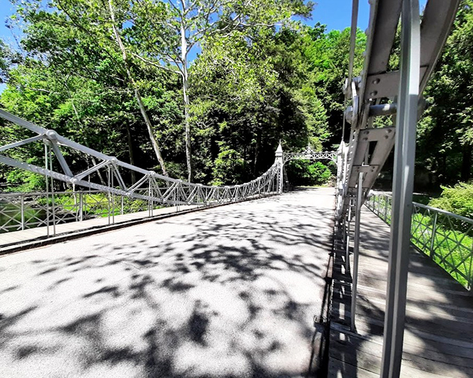 Spring's renewal brings vibrant greens to the bridge's surroundings, creating a refreshing contrast to its white framework.