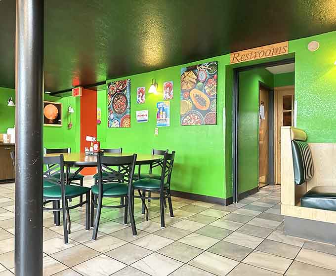 Comfortable booth seating and cheerful decor create an atmosphere where lingering over your meal isn't just acceptable, it's practically mandatory.