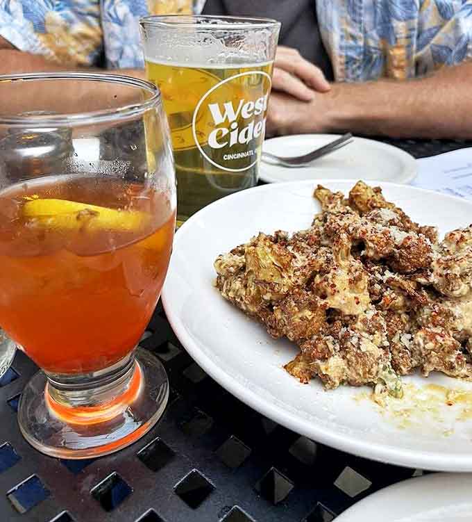 The Mexican Street Cauliflower transforms a humble vegetable into a flavor explosion, while craft beverages stand ready to complement every bite.