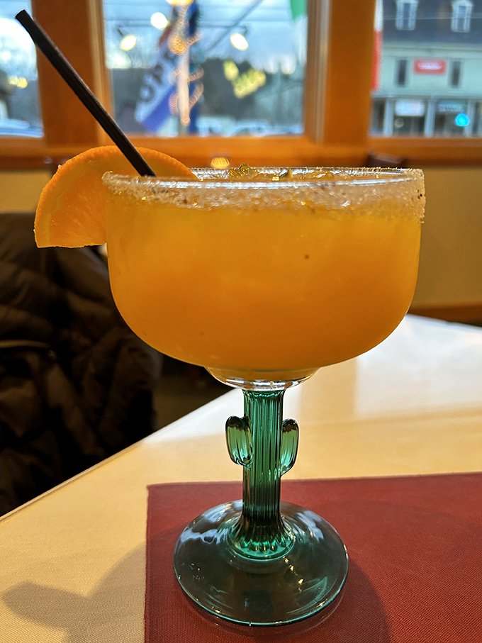 The Peach Margarita, served in a cactus-stemmed glass, delivers sunshine in liquid form &ndash; the perfect companion to spicy Mexican specialties.
