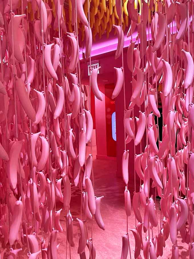 Walk through a jungle of pink bananas and question everything you thought you knew about fruit, color, and reality.