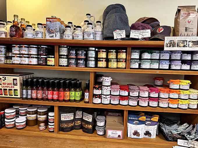 Shelves stocked with local Vermont products turn a bakery visit into a one-stop shop for regional deliciousness.