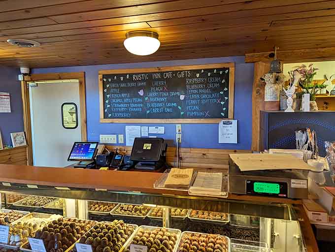 The counter displays tempting desserts that make choosing just one nearly impossible, though nobody's judging if you order two slices.