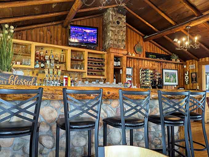 A bar area where you can enjoy local craft beers and contemplate which pie you'll order, or whether ordering two is acceptable.