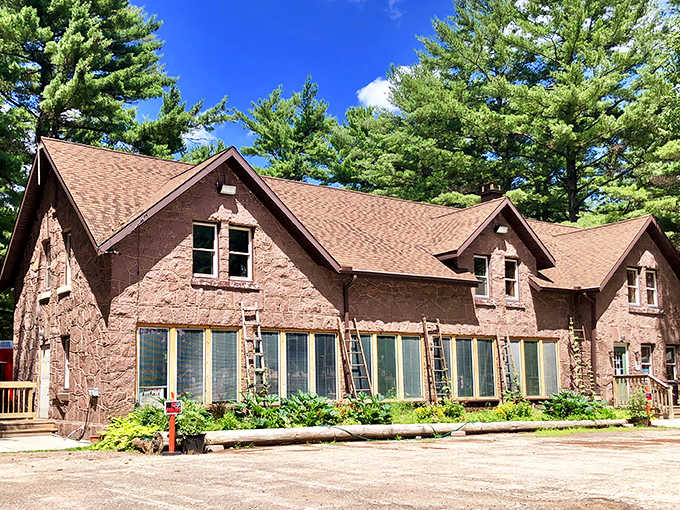 Sawmill Brewing Company's rustic stone building honors Merrill's logging heritage while serving up contemporary craft beers with local personality.