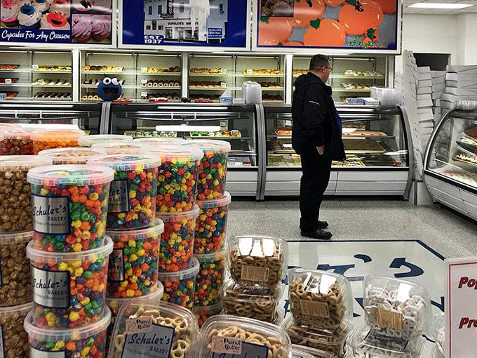 A customer contemplates the serious business of choosing from the vast selection, a decision that requires focus and possibly a bigger box.