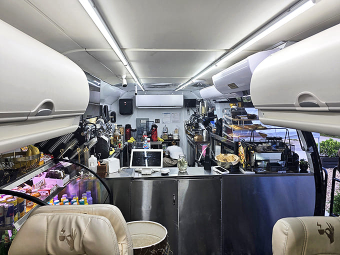 The compact counter space showcases efficient design, proving that great coffee doesn't require a terminal-sized kitchen to achieve perfection.