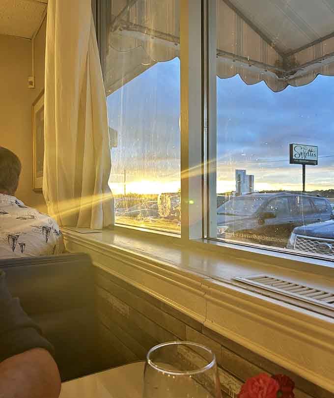 Window seats offer front-row views of stunning sunsets, turning dinner into dinner and a show at no extra charge.