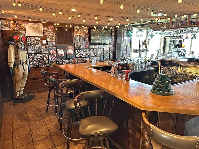 The bar at Taste of Maine offers the perfect spot to wait for your table while contemplating life's important questions, like "How much lobster is too much?"